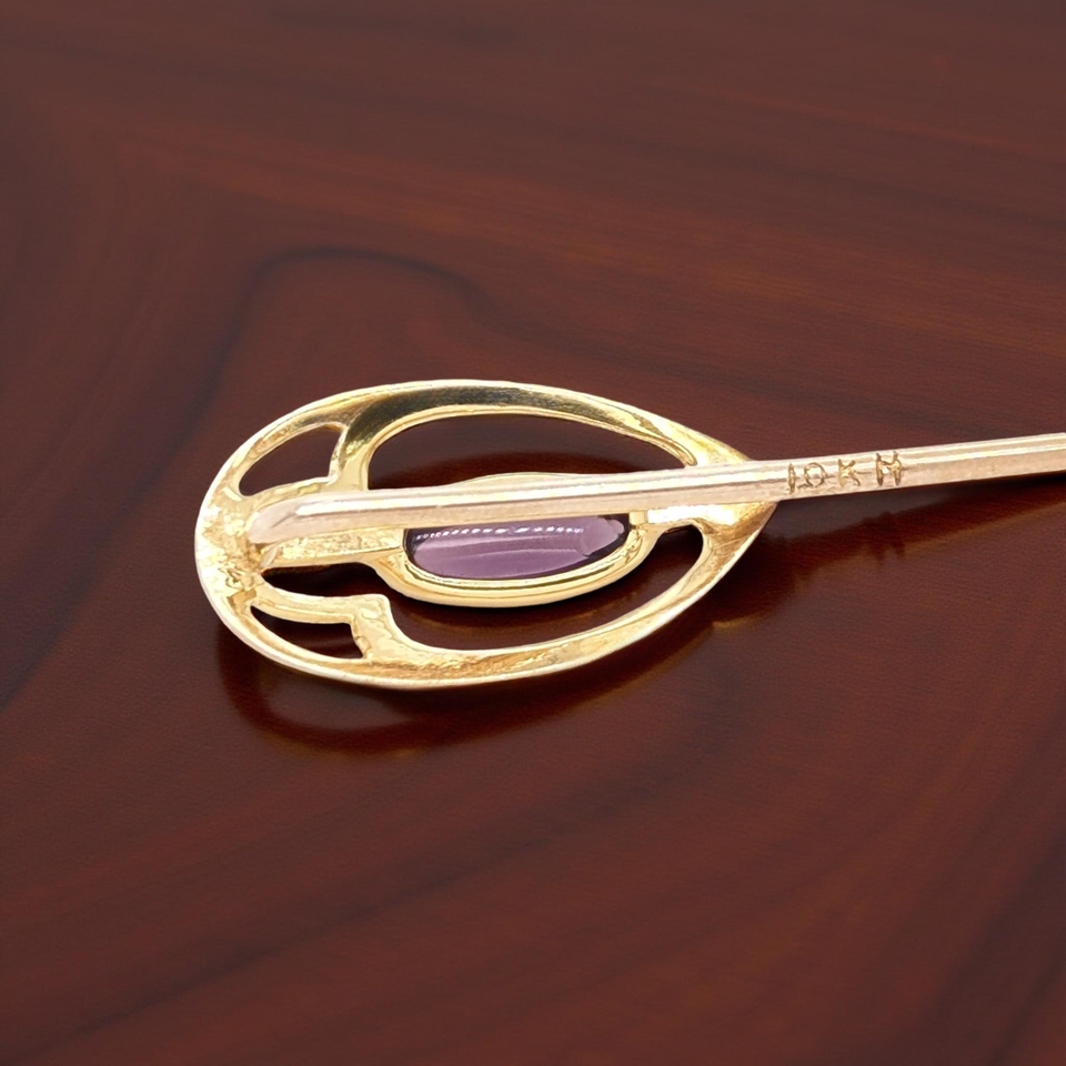 ESTATE EDWARDIAN SOLID 10K YELLOW GOLD AMETHYST STICK PIN #7819 | eBay