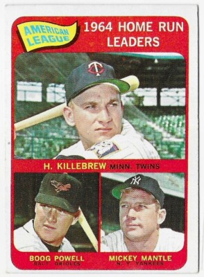 1965 Topps League Leaders Boog Powell, Harmon Killebrew, Mickey Mantle ...
