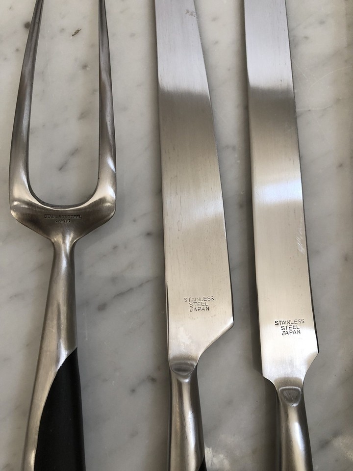 Contessa Stainless Carving Set Japan Black Bone Inlay Handle 2 Knives ...