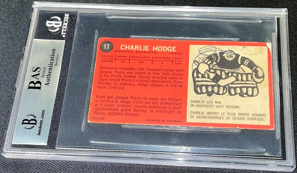 CHARLIE HODGE SIGNED 1964-65 TOPPS #17 CANADIENS CARD BECKETT ...