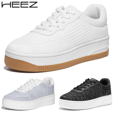 HEEZ Women Platform Sneakers Knit Lace Up Casual Walking Tennis Work ...