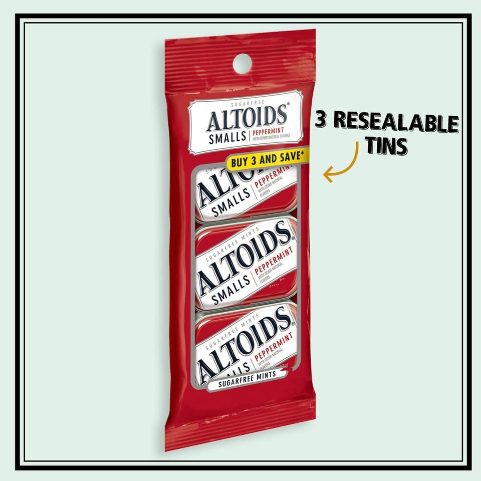 Altoids Smalls Peppermint Sugarfree Mint, 0.37 Ounce, 3 Count ...