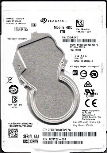 ST1000LM035 P/N: 1RK172-020 F/W: RSM4 TK ZDE Seagate Mobile HDD 1TB | eBay