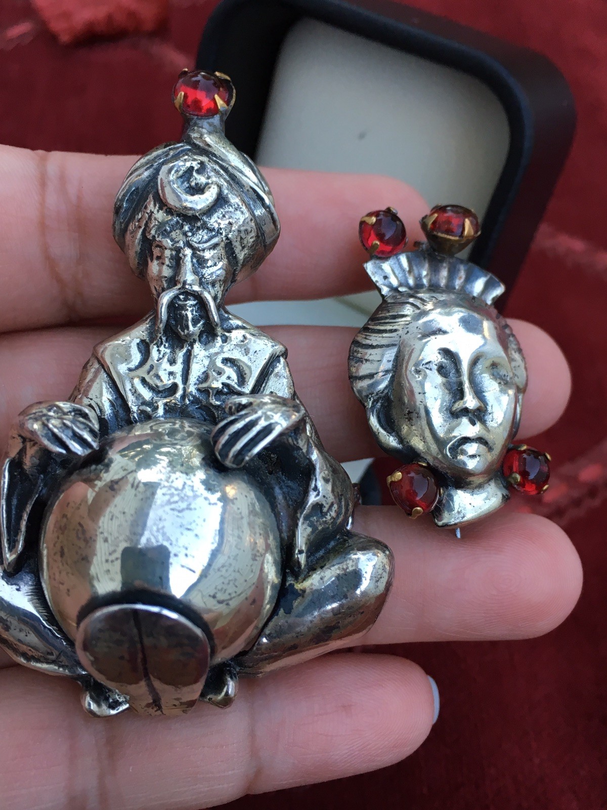 ANTIQUE VINTAGE WHIMSICAL STERLING SILVER GENIE BROOCH CHAINED FEMALE ...