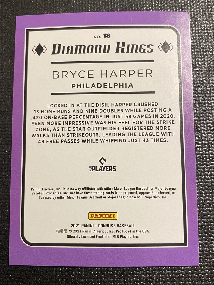 2021 PANINI DONRUSS DIAMOND KINGS BRYCE HARPER #18 PHILLIES BASEBALL ...