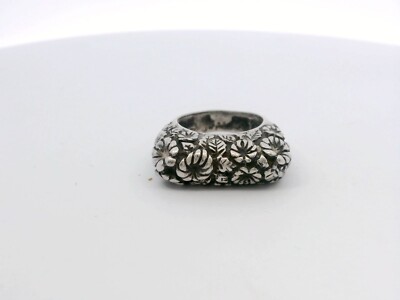 Signed Dian Malouf Sterling Silver Floral Domed Square Design Band Ring | eBay