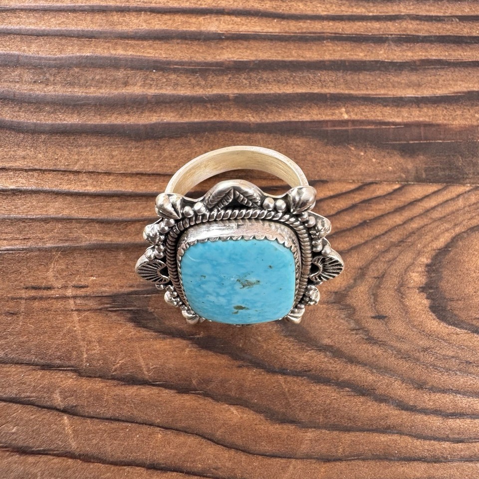 Sterling Silver Kingman Turquoise Adjustable Ring Stamped 925 ...