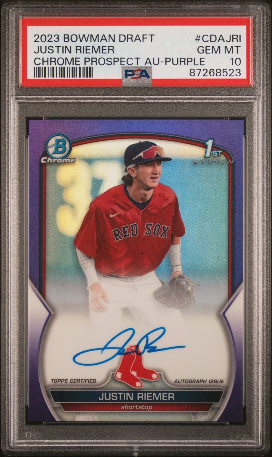 2023 BOWMAN DRAFT CHROME JUSTIN RIEMER AUTO PURPLE REFRACTOR /250 Red ...