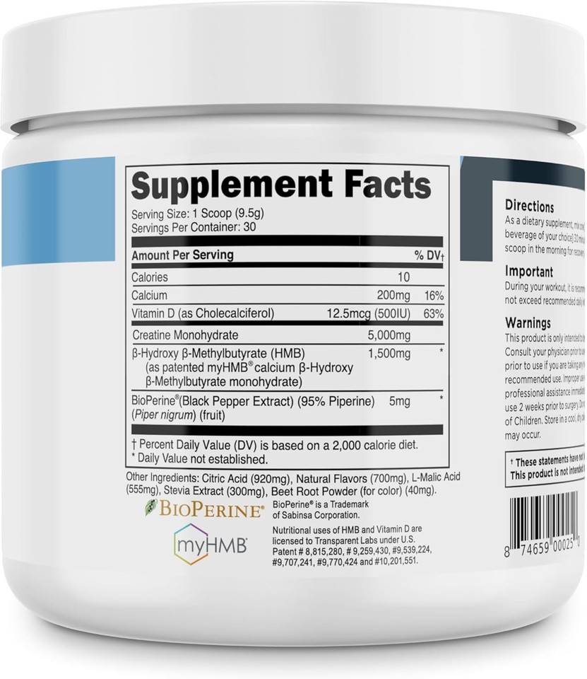 Transparent Labs Creatine Monohydrate HMB Powder - Strawberry Lemonade ...