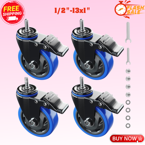 Stem Caster Wheels 5 inch Heavy Duty Threaded Stem Mount Casters Set of ...