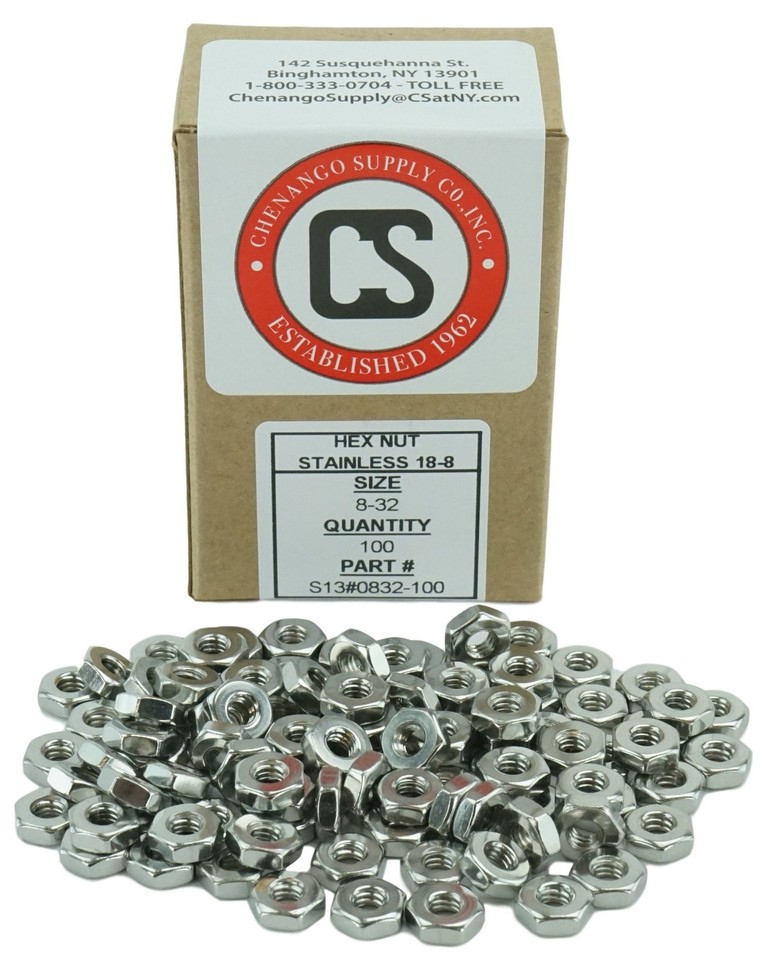 Stainless 8-32 Hex Nut, Stainless Steel 18-8, Machine Thread (100 pcs ...