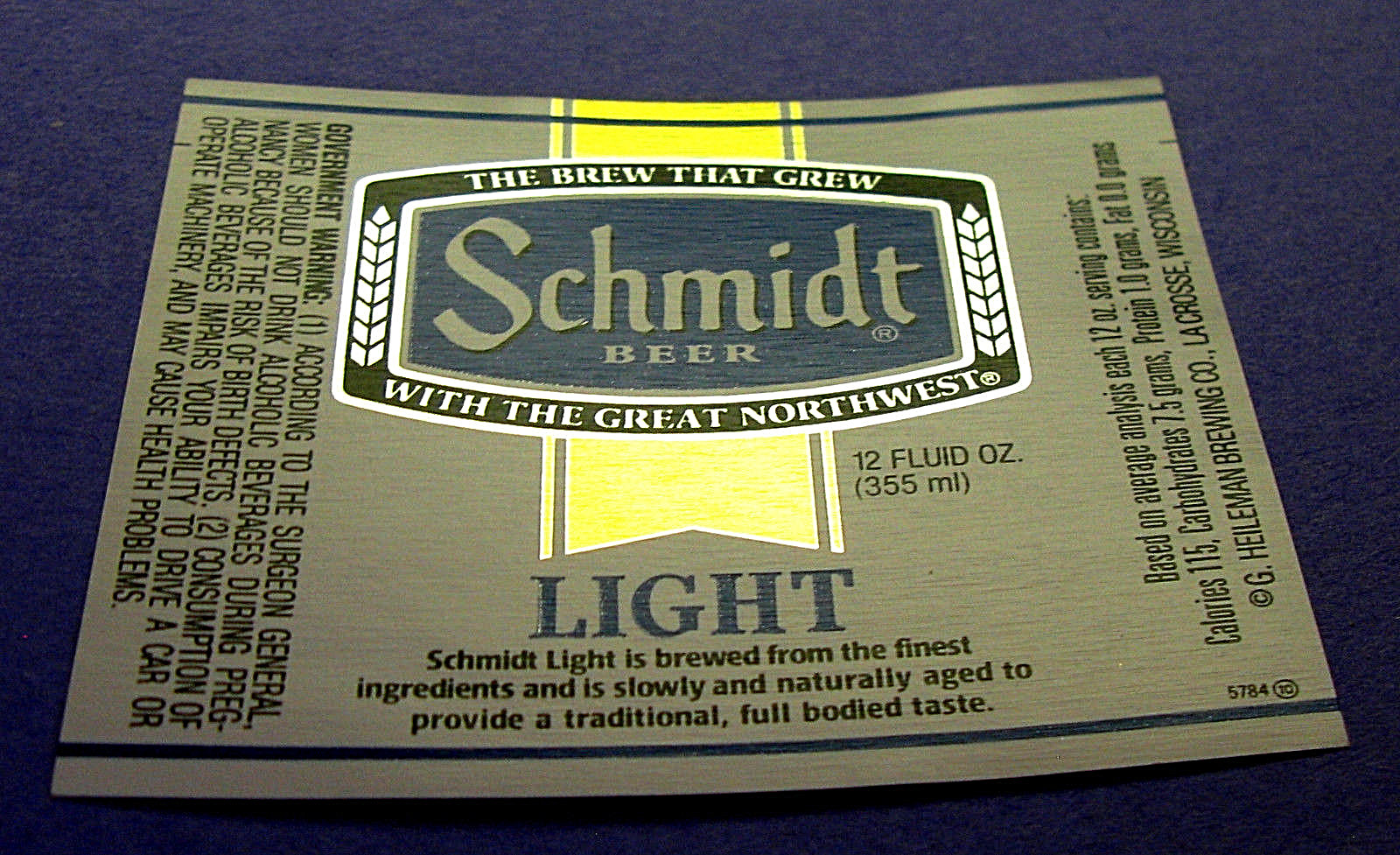G Heileman Brewing Co.SCHMIDT BEER - LIGHT foil beer label WI 12oz ...