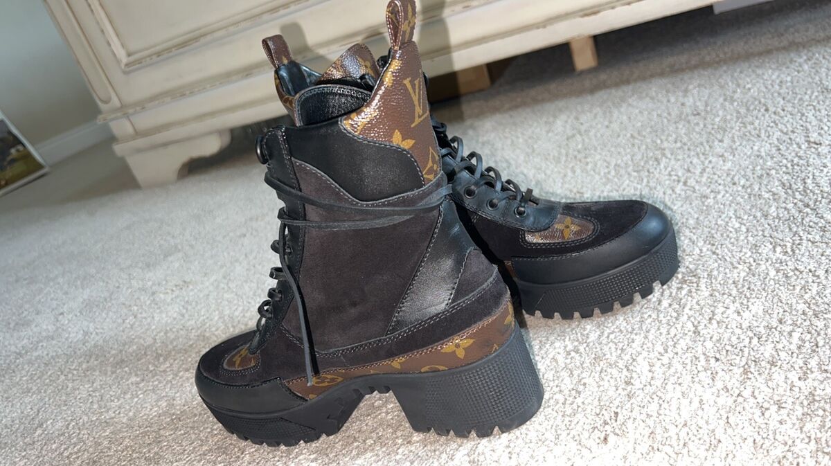 LOUIS VUITTON LAUREATE PLATFORM DESERT BOOT SIZE 37.5 BROWN LOUIS VUITTON LAUREATE PLATFORM DESERT BOOT SIZE 37.5 BROWN