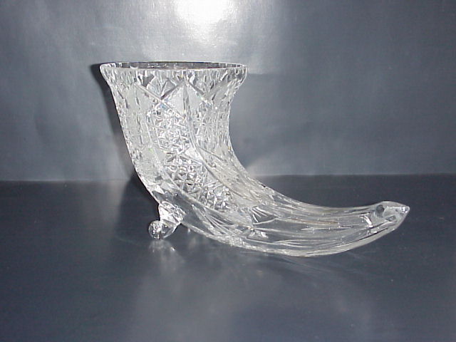 Cut Glass Crystal Cornucopia Vase Horn of Plenty 12 Point Stars | eBay