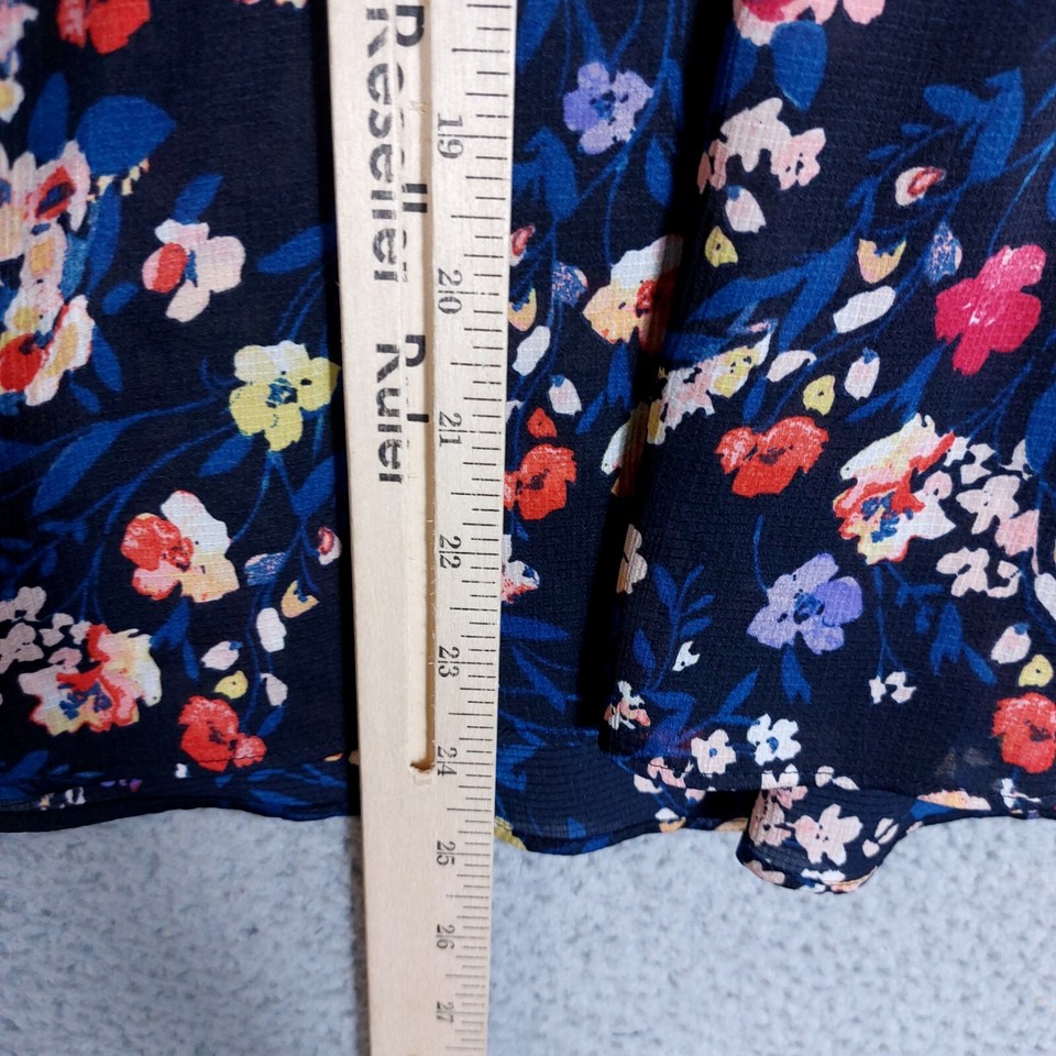 Ann Taylor Top Women's Medium Blue Floral Pintuck Button Shoulder ...