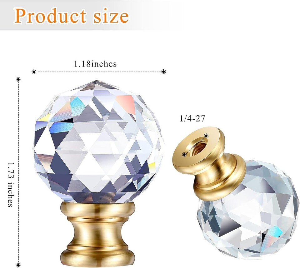 2 Pack Clear Diamond Crystal Lamp Finials for Lamp Shade Lamp ...