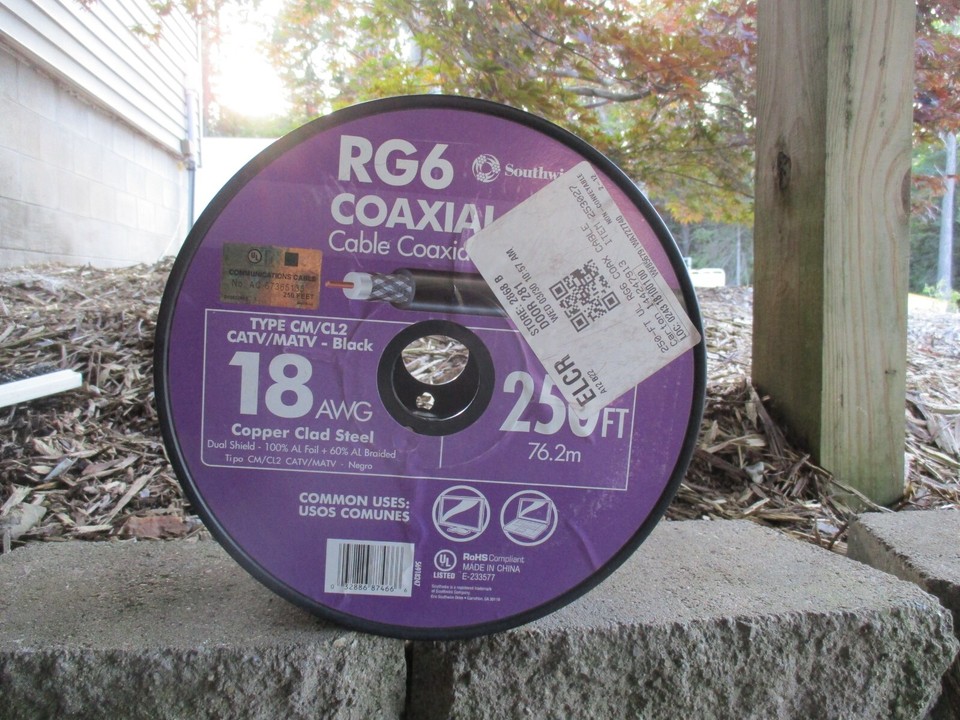 Southwire 250 Ft. 18AWG RG6 Dual Shield CU CATV CM/CL2 Coaxial Cable In ...