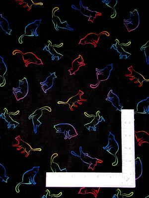 Rainbow Cat Fabric By The Yard Cat Drawings Cotton Timeless Treasures ...