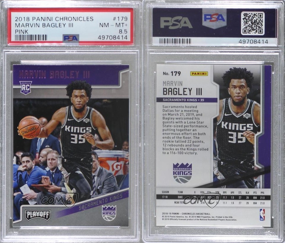2018-19 Panini Chronicles Playoff Pink Marvin Bagley III #179 PSA 8.5 ...