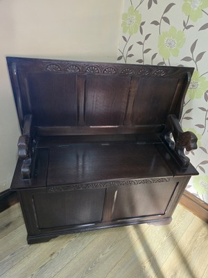 Victorian Oak Carved Monks Bench Set Table, Bench, Chest | eBay UK