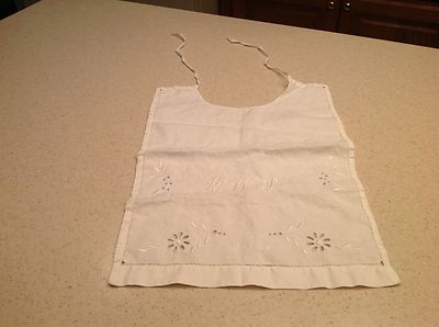 Vintage handmade baby child bib embroidered monogram "KWJ" Floral White ...