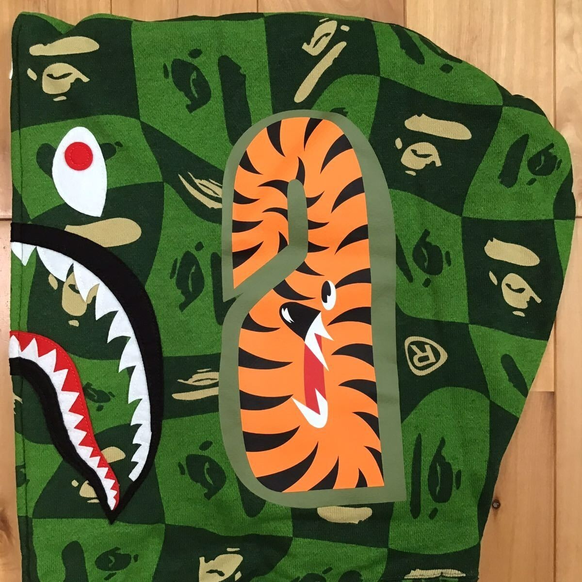 BAPE FACE logo shark full zip hoodie green A Bathing Ape Size XL | eBay