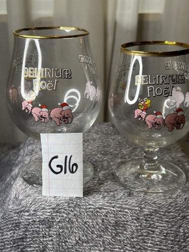 2 Delirium Noël Belgian Ale Glasses Pink Elephants Pulling Sleigh 33 ...