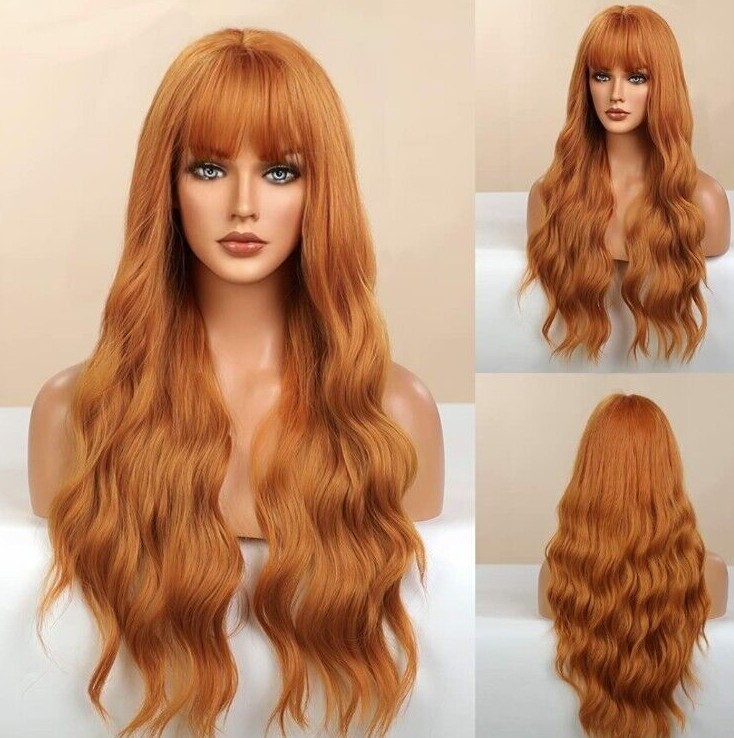 Pumpkin Spice Girl Wig - Ginger Wig with Bangs long Wavy Auburn Wigs ...