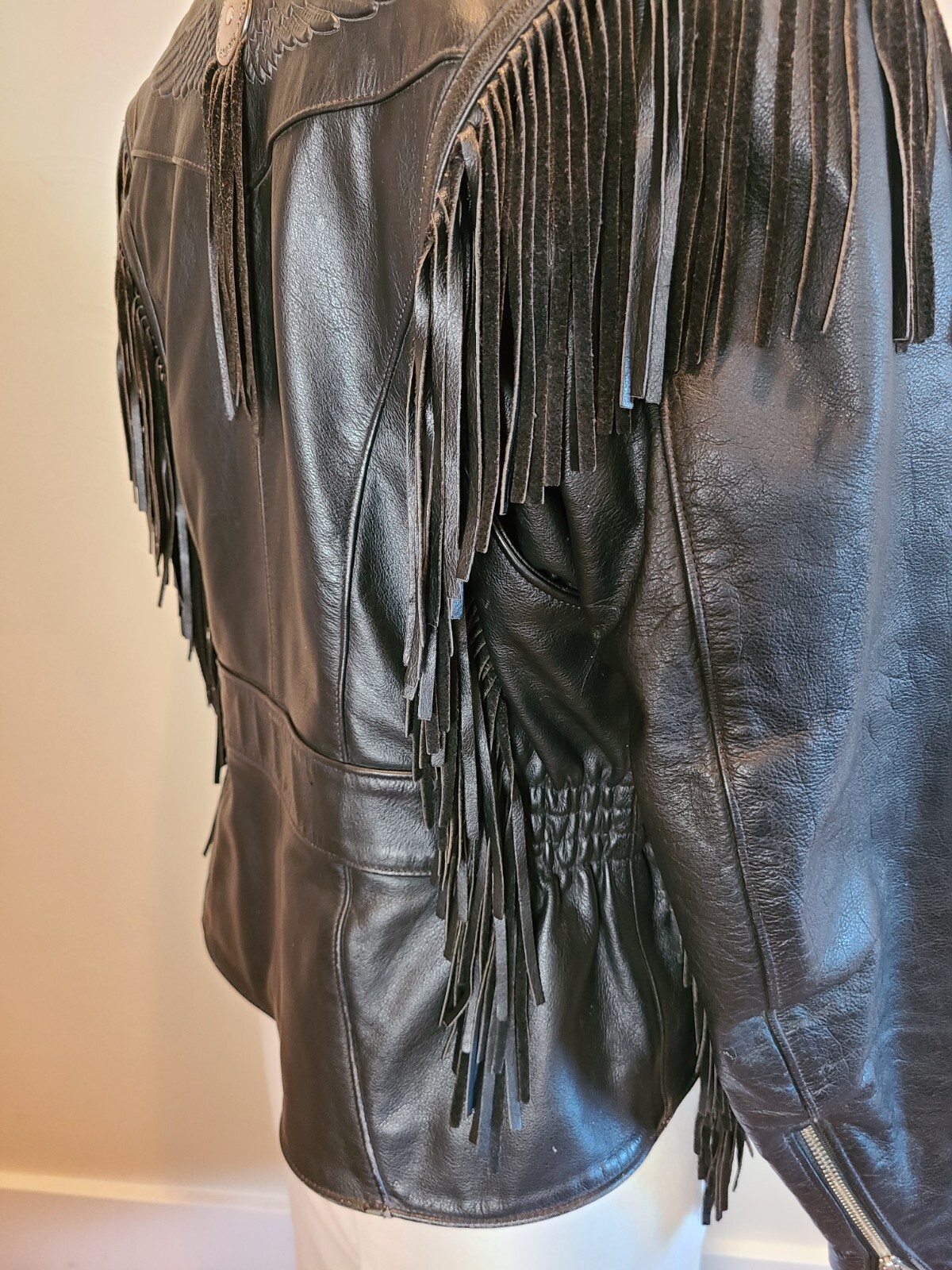 Harley Davidson Black Leather fringe Jacket Lady's size S | eBay