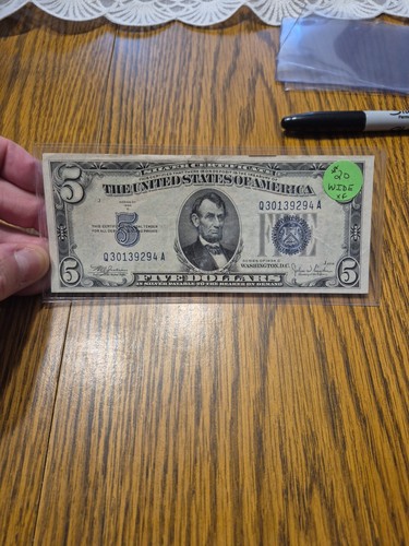 1934C $5 Silver Certificate Wide Face! US Banknote Currency. Minor ...