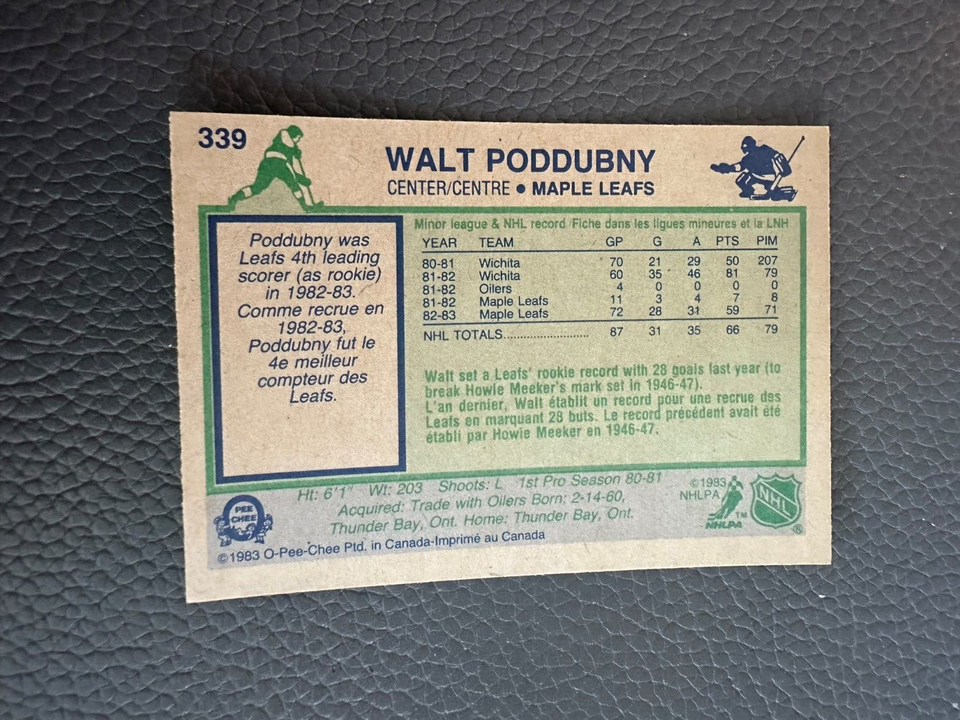 1983-84 O-Pee-Chee Hockey #339 Walt Poddubny Rookie Toronto Maple Leafs ...