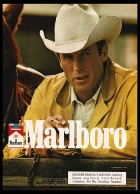 1988 Marlboro Reds-cigarette print ad/mini poster-Cowboy Hat, Man 1980s ...