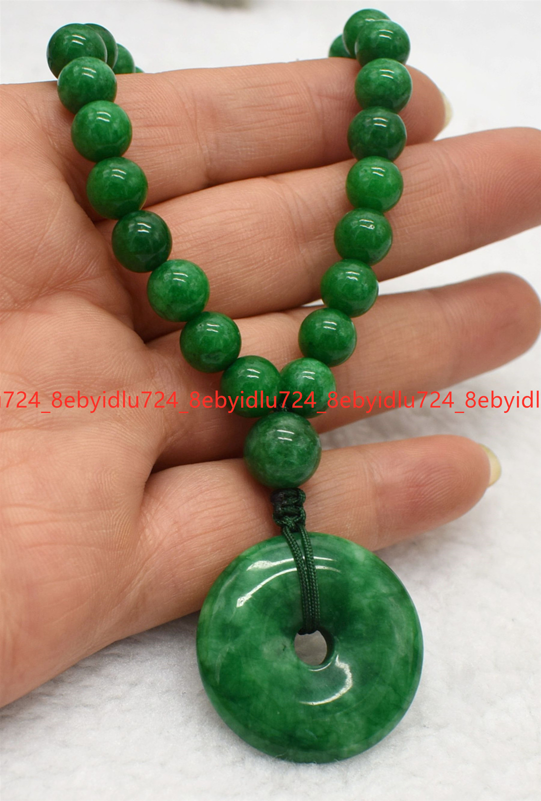 Natural 8mm Green Jade Jadeite Round Gemstone Beads Donut Pendant ...