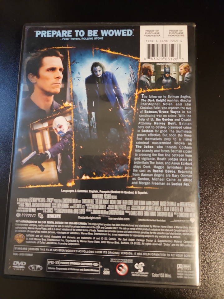 The Dark Knight 2008 DVD Christian Bale Heath Ledger Arron Eckhart ...
