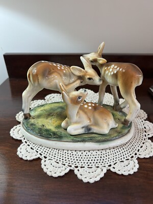 Vintage Deer Fawn Doe Forrest Meadow Porcelain Figurine Signed Made in ...