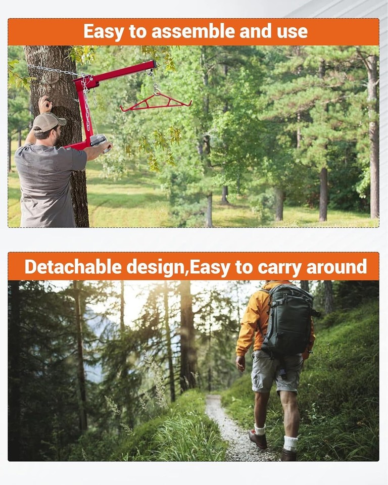 Tree Mounted Deer Hoist, 300LBS Hunting Game Hanger Hoist Winch Lift ...