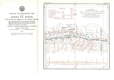 1915 US Geologic & Topographic Railroad Map Coolidge Kansas to Caddoa ...