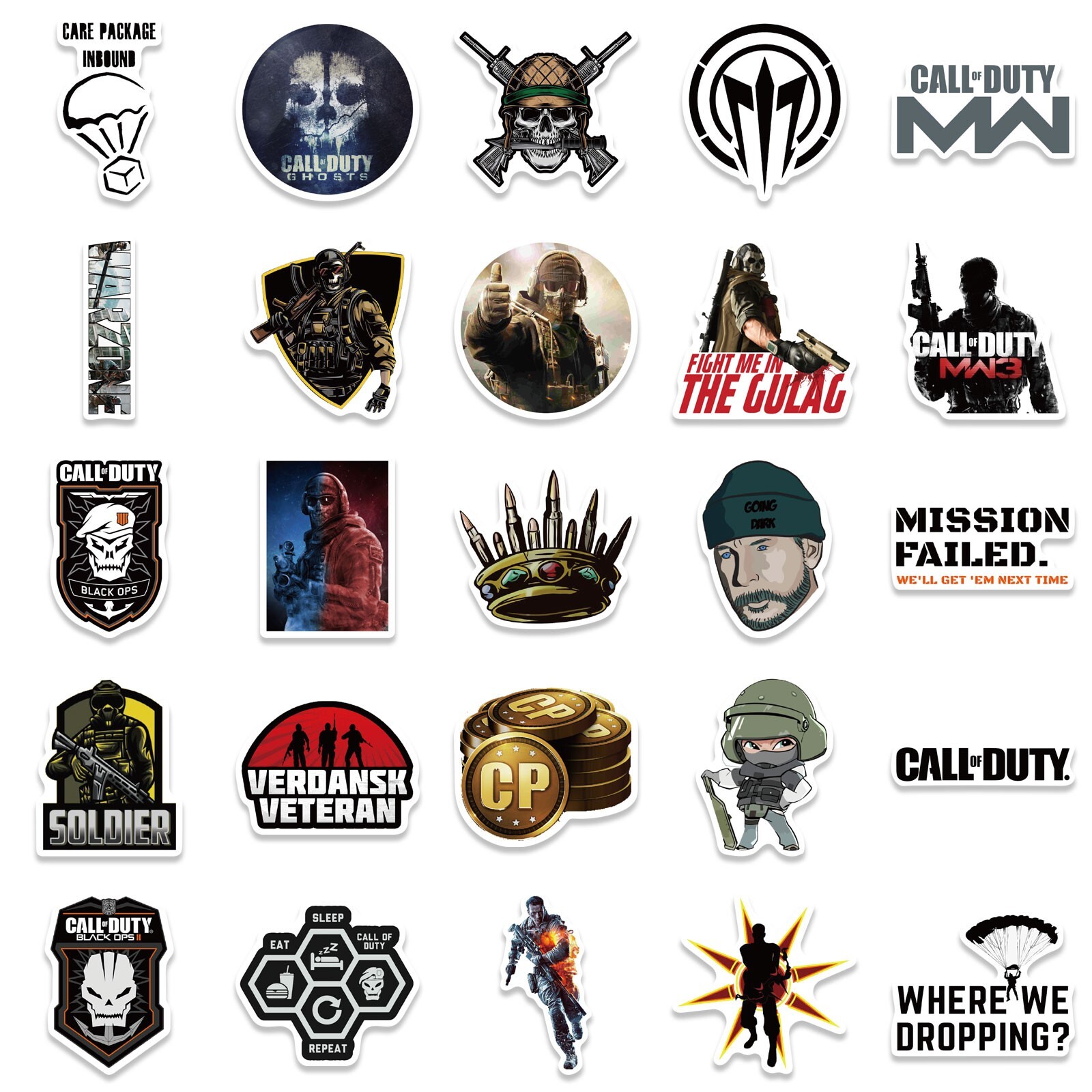 50pcs Call of Duty Game Stickers P1 Vinyl Waterproof Skateboard Cars ...
