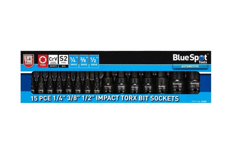 IMPACT Torx Bit Socket Set T6 - T70 1/4" 3/8" 1/2"Drive 15pc Bluespot ...