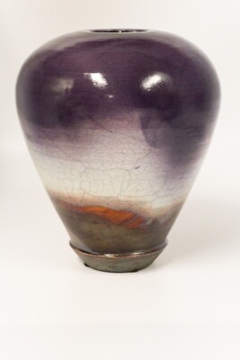 Raku Art Pottery Vase Pot Artist Signed Purple White Orange Copper ...