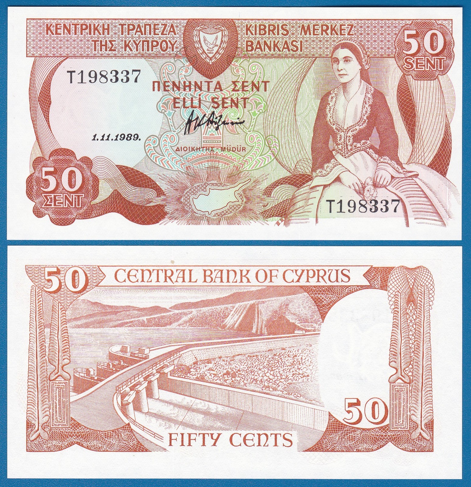 Cyprus 50 Cents P 52 1989 UNC | eBay