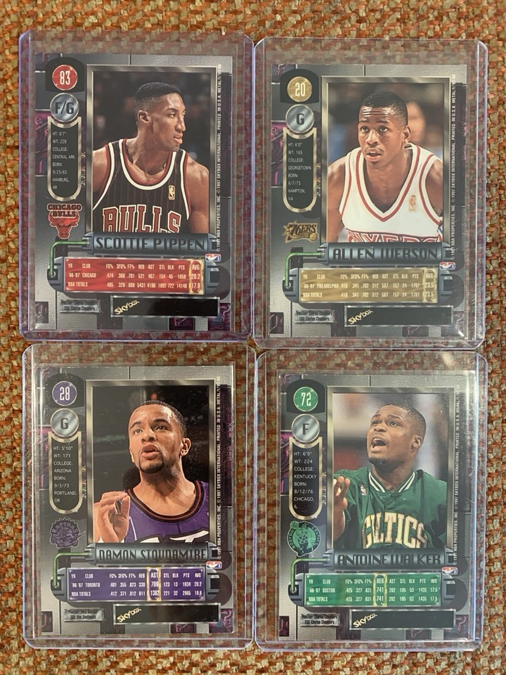 1997 Metal Universe 4-card set including Iverson, Pippen, Walker, and ...