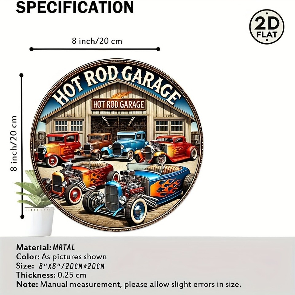 Tin Metal Signs Home Décor Hot Rod Vintage Classic Hot Rod Garage 8x8 ...