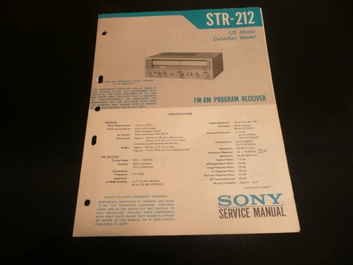 Sony STR-212 Receiver Service Manual *Original* Schematic Parts List ...