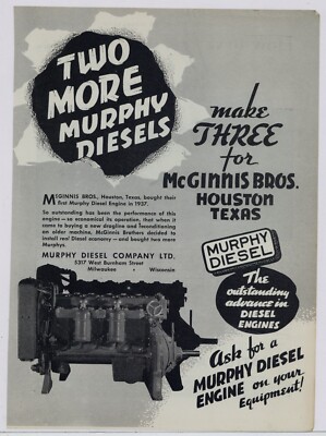 1938 Murphy Diesel Engine Ad: McGinnis Brothers of Houston, Texas ...