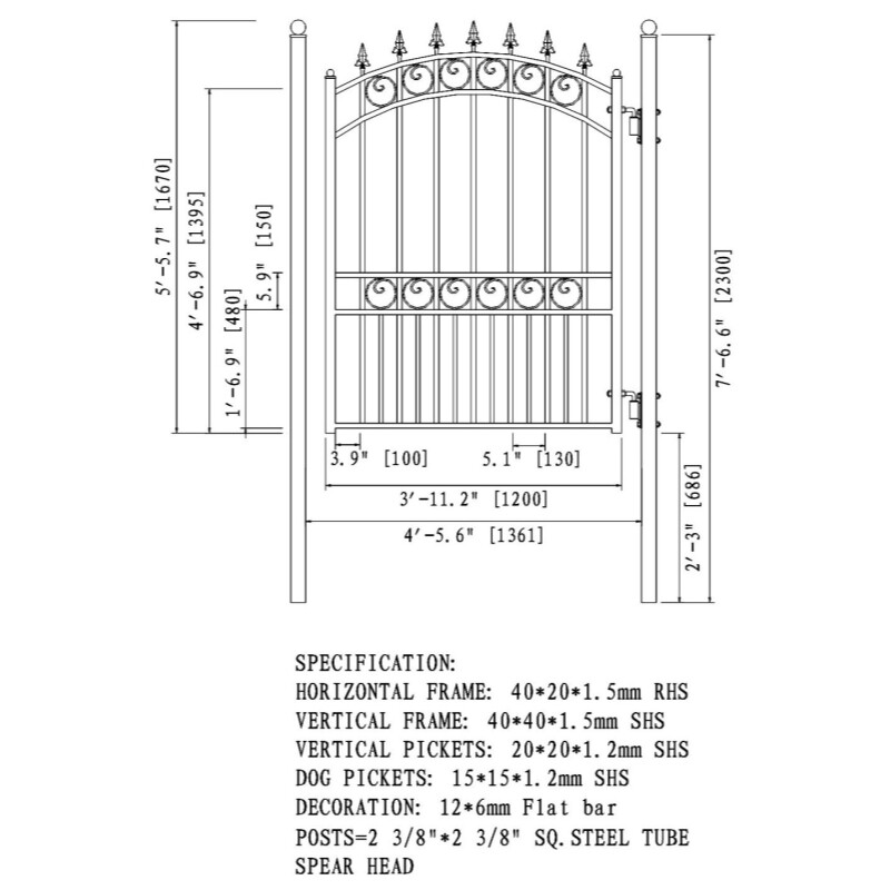 ALEKO London Stye Driveway Gates Steel Gate 18 ft and Pedestrian Gate ...