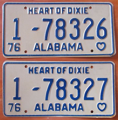 Alabama 1976 JEFFERSON COUNTY CONSECUTIVE NUMBER License Plates SUPERB ...