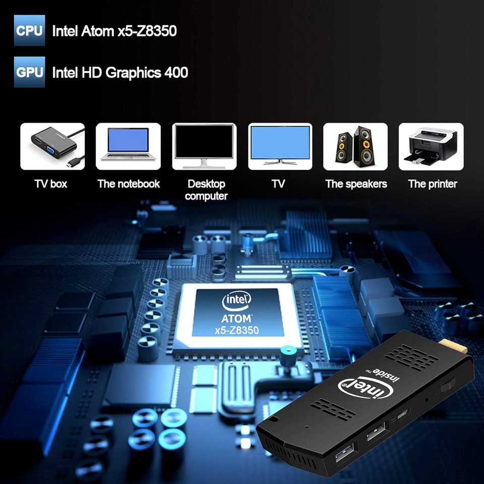 New Mini PC Stick Pocket PC Intel Atom Z8350 & Windows 10 Pro 4GB RAM ...