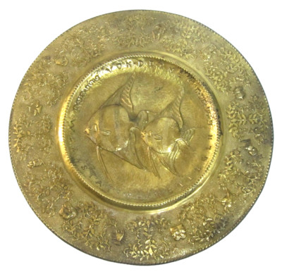 VTG MCM Brass Embossed Wall Hanging Plate FISH ZODIAC LARGE GERMAN ...