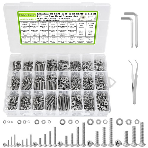 1059PCS Hardware Machine Screws Assortment Kit - Stainless Steel Bolts ...